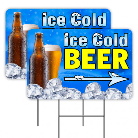 2 Pack Ice Cold Beer Yard Signs 16" x 24" - Double-Sided Print, with ...