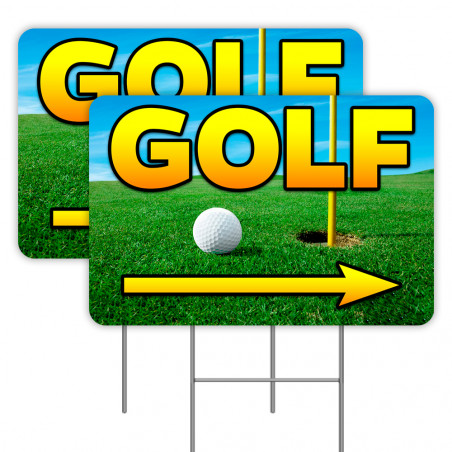 2 Pack GOLF Yard Signs 16" x 24" - Double-Sided Print, with Metal ...