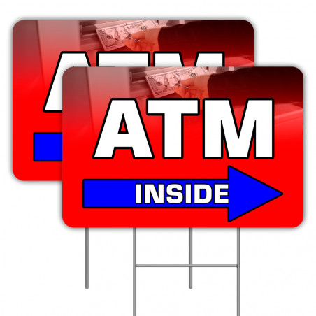 2 Pack ATM Inside Yard Signs 16" x 24" - Double-Sided Print, with Metal ...