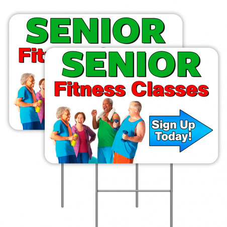 2 Pack Senior Fitness Classes Yard Signs 16" x 24" - Double-Sided Print ...