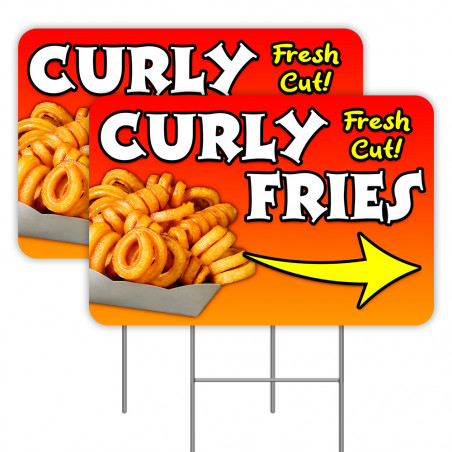 2 Pack Fresh Cut Curly Fries Yard Signs 16" x 24" - Double-Sided Print ...