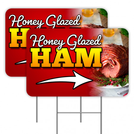 2 Pack Honey Glazed Ham Yard Signs 16" x 24" - Double-Sided Print, with ...