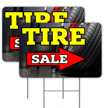2 Pack Tire Sale Yard Sign 16" x 24" - Double-Sided Print, with Metal ...