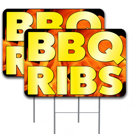 2 Pack BBQ Ribs Yard Sign 16" x 24" - Double-Sided Print, with Metal ...