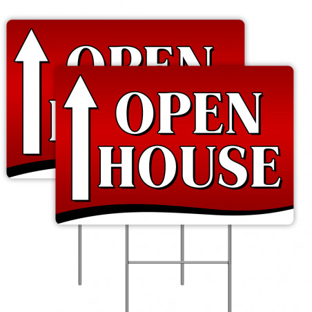 2 Pack Open House (Up Arrow) Yard Sign 16" x 24" - Double-Sided Print ...
