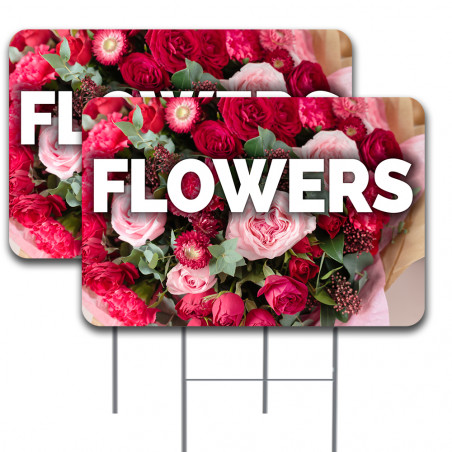 2 Pack Flowers Yard Sign 16" x 24" - Double-Sided Print, with Metal ...