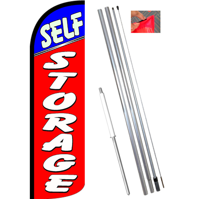 Vista Flags SELF-Storage (Blue/Red) Windless Feather Flag Bundle (11.5' Tall Flag, 15' Tall ...