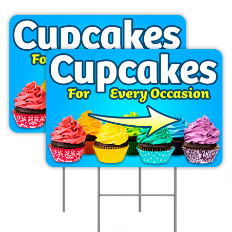 2 Pack Cupcakes Yard Signs 16" x 24" - Double-Sided Print, with Metal ...
