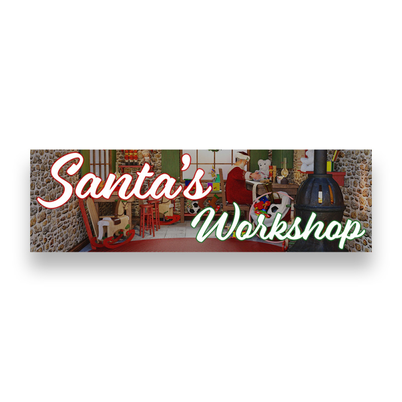 Santas Workshop Vinyl Banner 5 Feet Wide by 2 Feet Tall