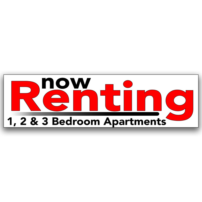 Now Renting 1, 2 3 Bedroom Vinyl Banner 5 Feet Wide by 2 Feet Tall