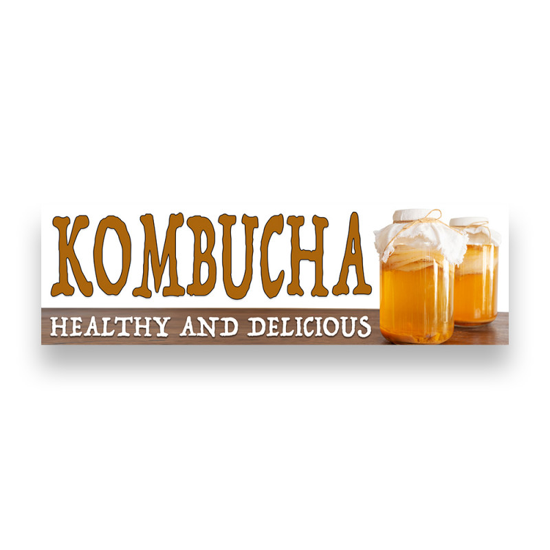 Kombucha Healthy and Delicious Vinyl Banner 5 Feet Wide by 2 Feet Tall