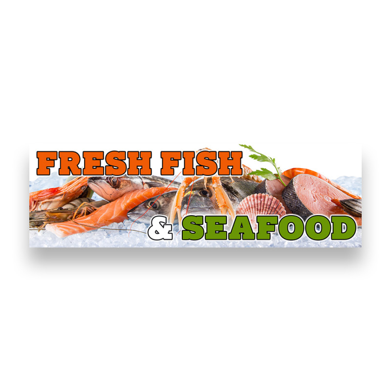 Fresh Fish & Seafood Vinyl Banner 5 Feet Wide by 2 Feet Tall