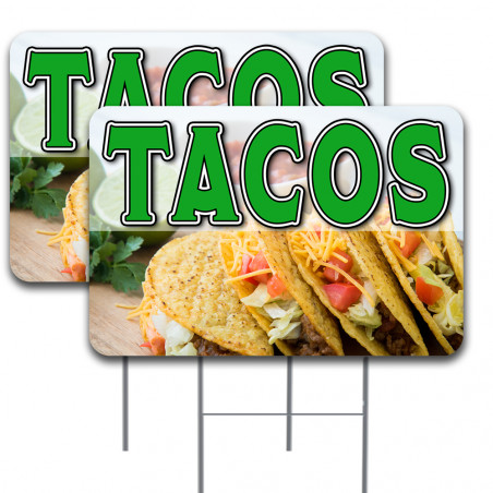 2 Pack Tacos Yard Sign 16" x 24" - Double-Sided Print, with Metal ...