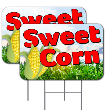 2 Pack Sweet Corn Yard Sign 16" x 24" - Double-Sided Print, with Metal ...