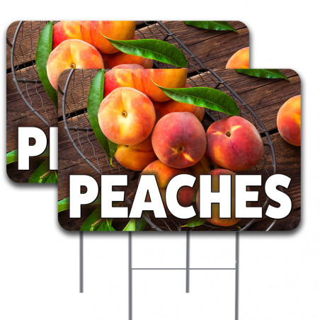 2 Pack Fresh Peaches Yard Sign 16" x 24" - Double-Sided Print, with ...