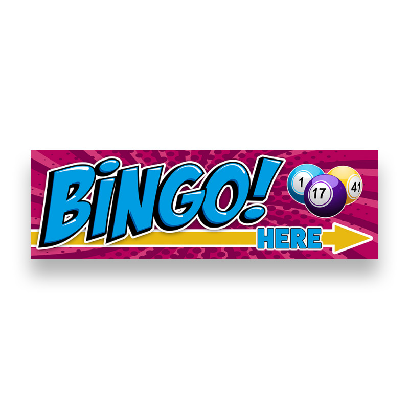 Vinyl Banner Bingo HERE with Arrow Vinyl Banner 5 Feet Wide by 2 Feet Tall