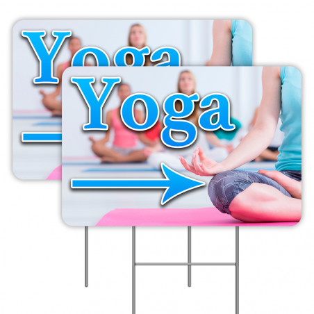Yoga (Arrow) 2 Pack Double-Sided Yard Signs 16" x 24" with Metal Stakes ...