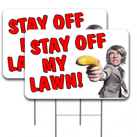 STAY OFF MY LAWN 2 Pack Double-Sided Yard Signs 16" x 24" with Metal ...