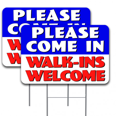 Walk-Ins Welcome 2 Pack Double-Sided Yard Signs 16" x 24" with Metal ...