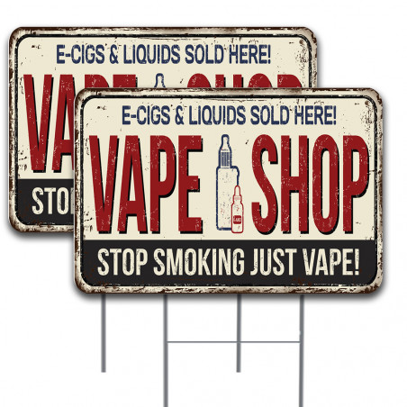 VAPE SHOP 2 Pack Double-Sided Yard Signs 16" x 24" with Metal Stakes ...