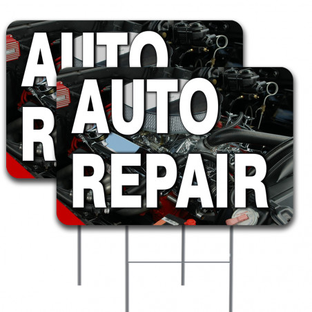 AUTO REPAIR 2 Pack Double-Sided Yard Signs 16" x 24" with Metal Stakes ...