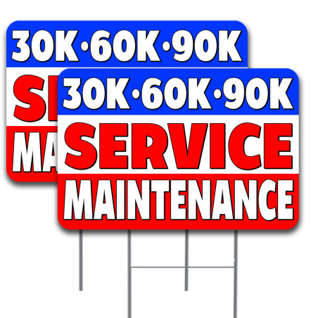 30K/60K/90K Service/Maintenance 2 Pack Double-Sided Yard Signs 16" x 24 ...