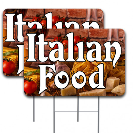 ITALIAN FOOD 2 Pack Double-Sided Yard Signs 16" x 24" with Metal Stakes ...