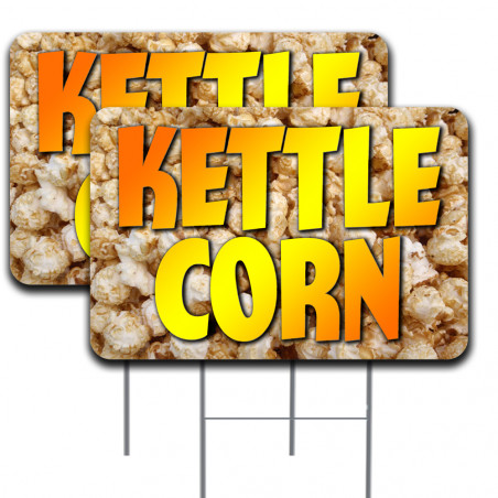 KETTLE CORN 2 Pack Double-Sided Yard Signs 16" x 24" with Metal Stakes ...