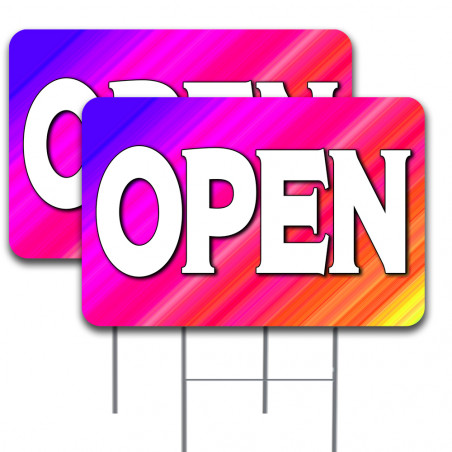 OPEN (Multicolor) 2 Pack Double-Sided Yard Sign 16" x 24" with Metal ...