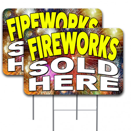 FIREWORKS SOLD HERE 2 Pack Double-Sided Yard Signs 16" x 24" with Metal ...