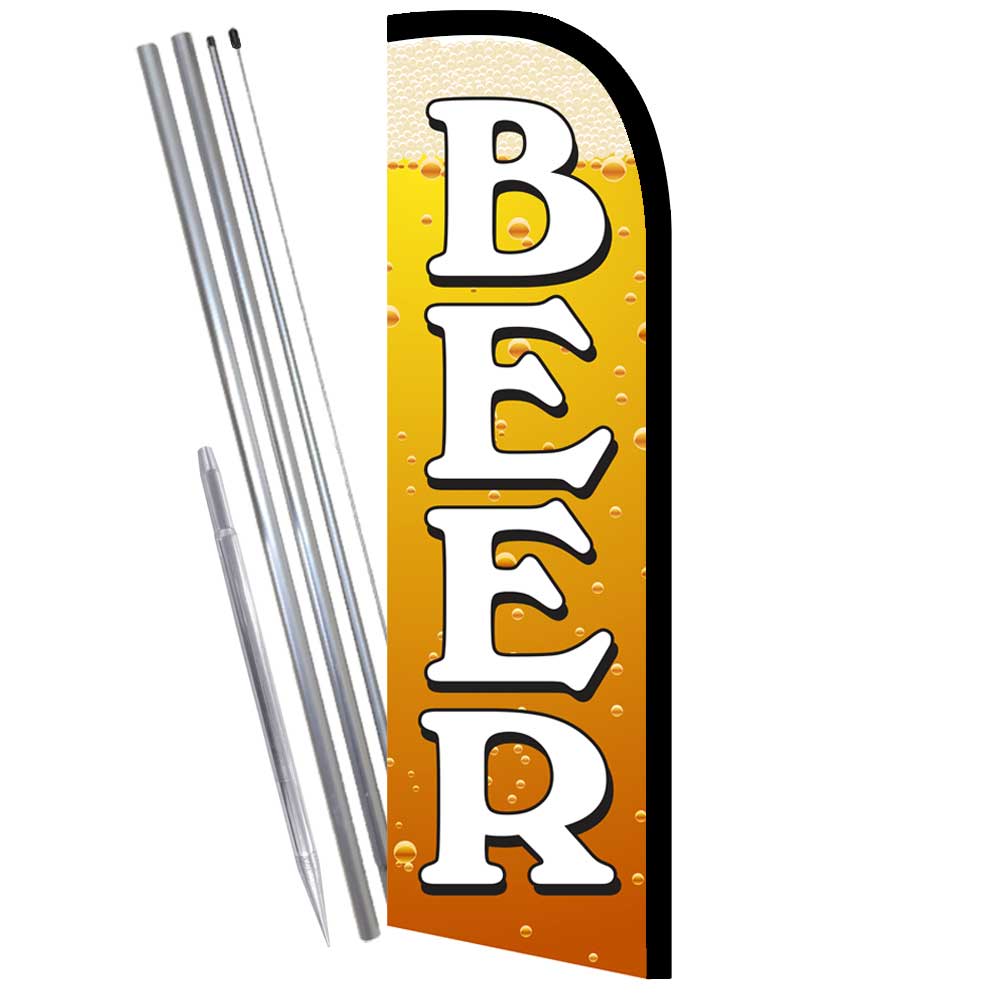 Beer (Gold) Windless Feather Flag Bundle (Complete Kit) OR Optional ...