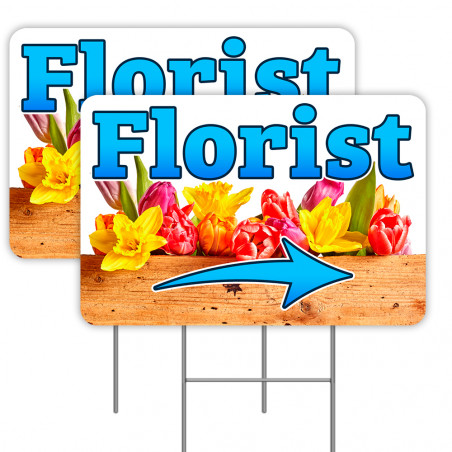 2 Pack Florist Yard Sign 16" x 24" - Double-Sided Print, with Metal ...