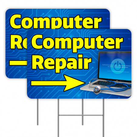 2 Pack Computer Repair Yard Signs 16" x 24" - Double-Sided Print, with ...