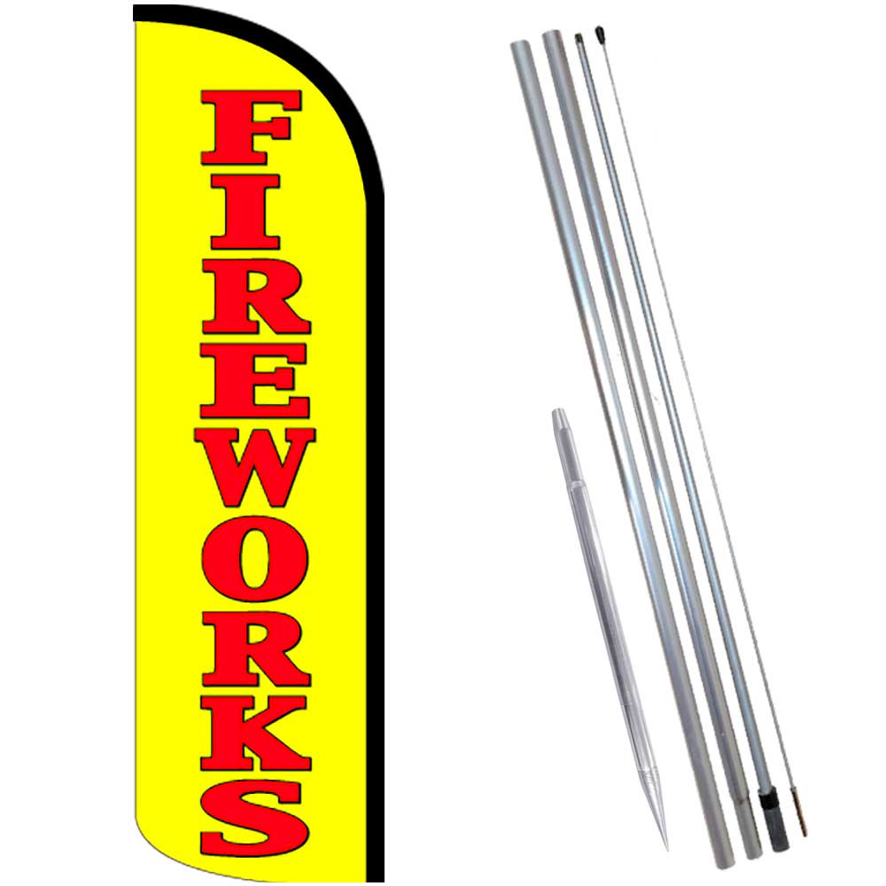 FIREWORKS (Yellow/Red) Windless Feather Flag Bundle (Complete Kit) OR ...