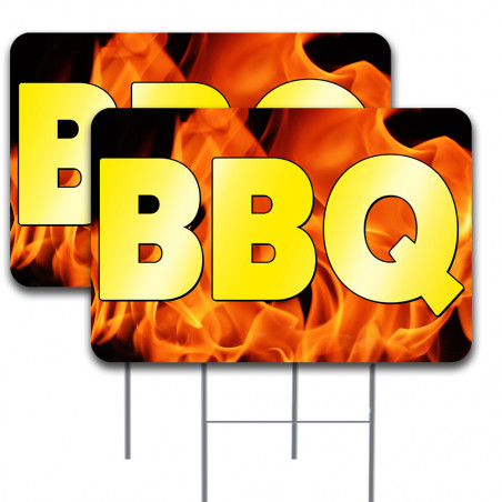 2 Pack BBQ Yard Sign 16" x 24" - Double-Sided Print, with Metal Stakes ...