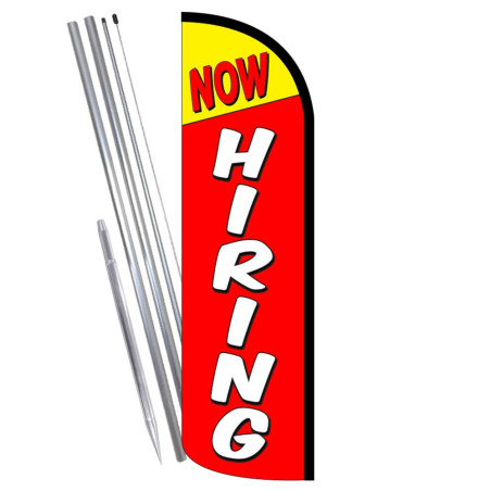 NOW HIRING Premium Windless Feather Flag Bundle (11.5' Tall Flag, 15 ...