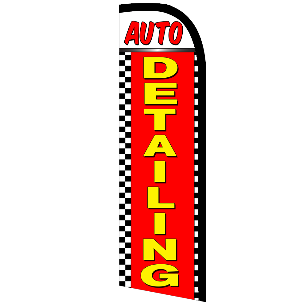 Auto Detailing (Checkered) Windless Feather Flag Bundle (Complete Kit ...
