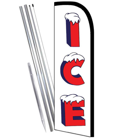 ICE (White/Red) Windless Feather Flag Bundle (11.5' Tall Flag, 15' Tall ...