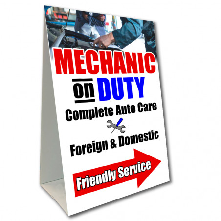 Mechanic On Duty Arrow Economy A-Frame Sign 2 Feet Wide by 3 Feet Tall