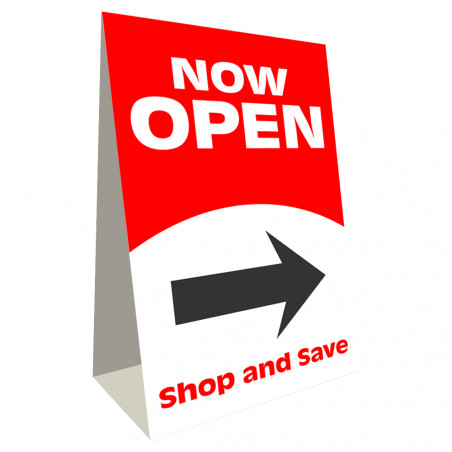 Now Open (Arrow) Economy A-Frame Sign 2 Feet Wide by 3 Feet Tall