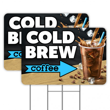 Cold Brew Coffee 2 Pack Yard Signs 16" x 24" - Double-Sided Print, with ...