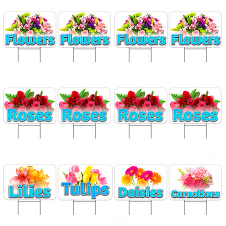 Assorted Flowers 12 Pack Yard Signs - Each Sign is 24" x 16" Single ...
