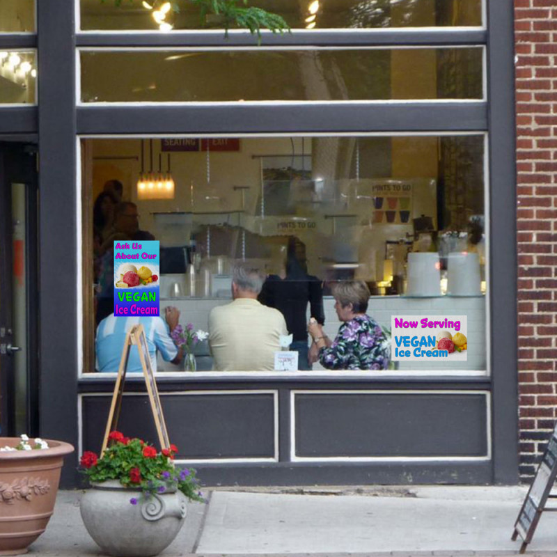 2 Pack Vegan Ice Cream Perforated Window Decal 9" x 15" Each (Removable)