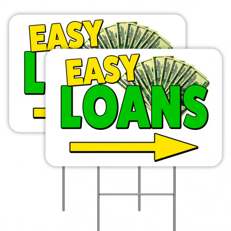 EASY LOANS (Arrow) 2 Pack Double-Sided Yard Signs 16" x 24" with Metal ...