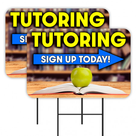 TUTORING (Arrow) 2 Pack Double-Sided Yard Signs 16" x 24" with Metal ...