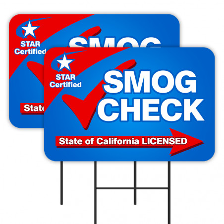 SMOG CHECK 2 Pack Double-Sided Yard Signs 16" x 24" with Metal Stakes ...