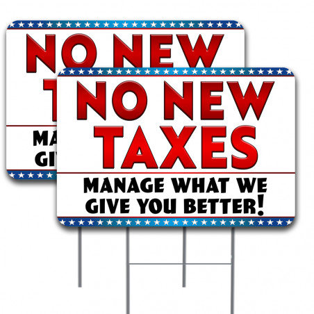 NO NEW TAXES 2 Pack Double-Sided Yard Signs 16" x 24" with Metal Stakes ...