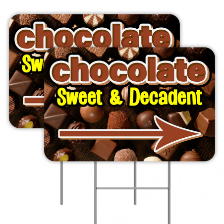 Chocolate (Arrow) 2 Pack Double-Sided Yard Signs 16" x 24" with Metal ...
