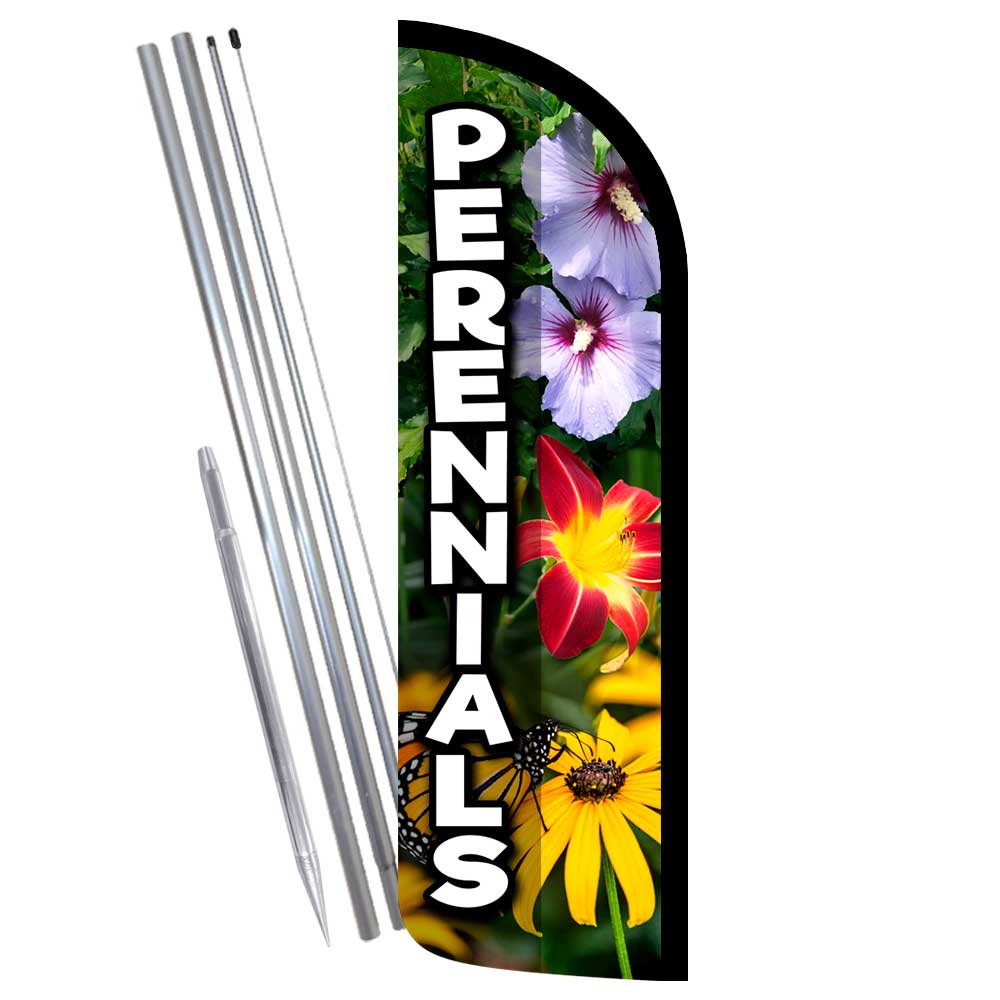 PERENNIALS (Flowers) Premium Windless Feather Flag Bundle (Complete Kit ...