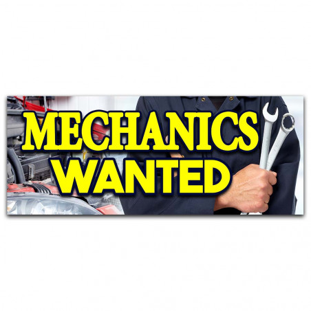 Mechanics Wanted Vinyl Banner 5 Feet Wide by 2 Feet Tall